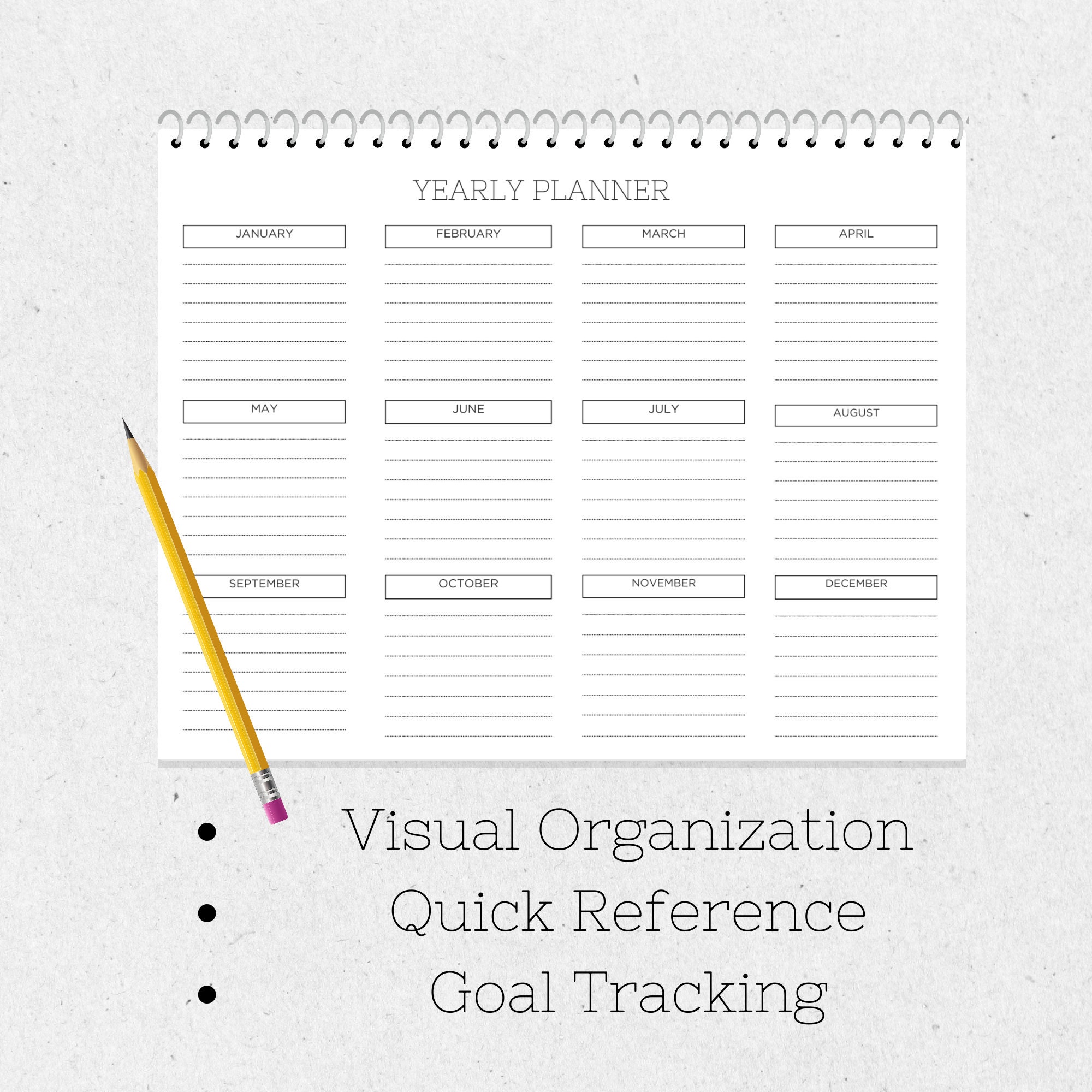 Yearly Planner Printable, Desk Planner 12 Month Overview, Minimalist ...