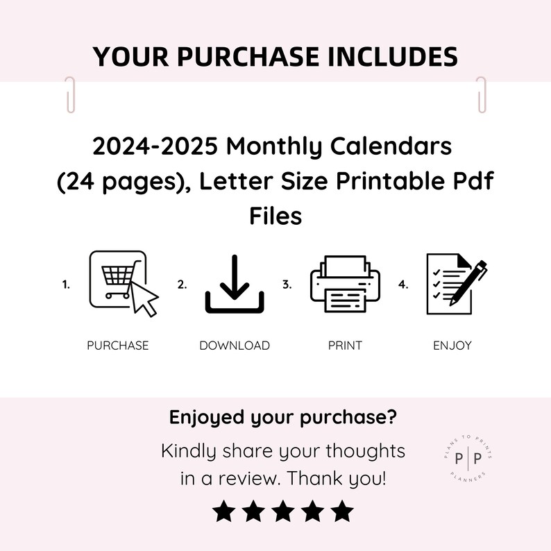 2024 2025 Monthly Calendar Digital Download Planner, Content Calander ...