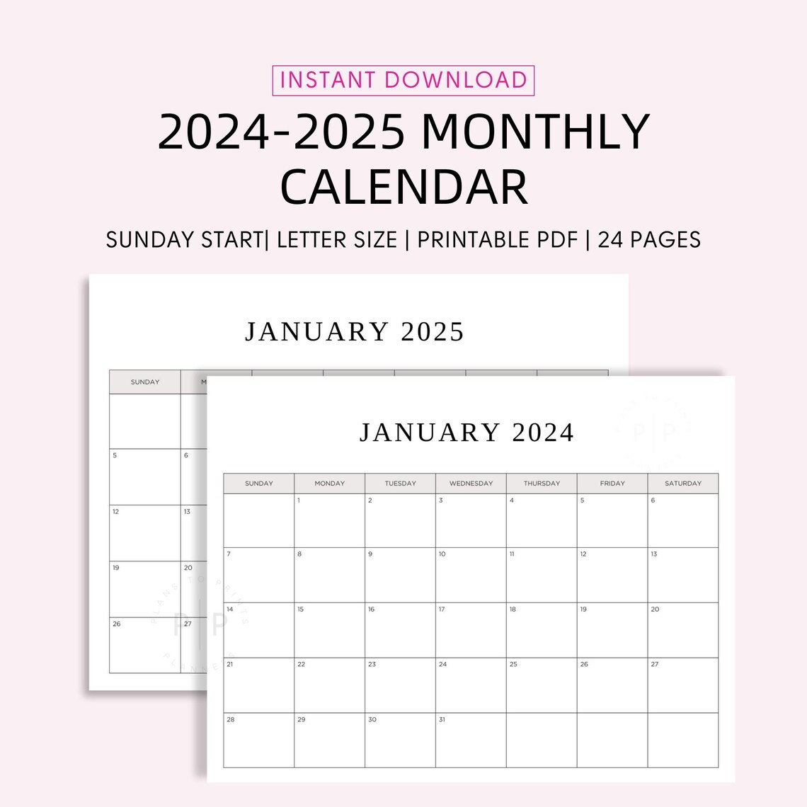 2024 2025 Monthly Calendar Digital Download Planner, Content Calander ...