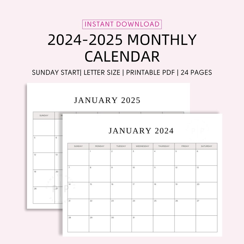 2024 2025 Monthly Calendar Digital Download Planner, Content Calander ...