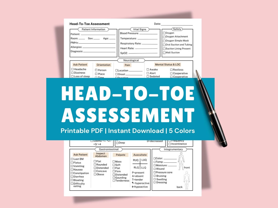 Head to Toe Assessment Template, Patient Assessment Nursing Student ...