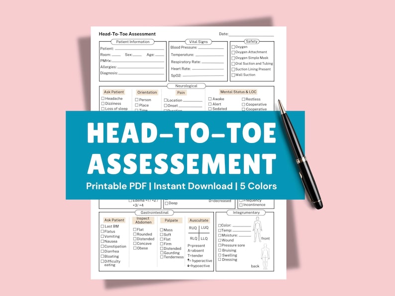 Head to Toe Assessment Template, Patient Assessment Nursing Student ...