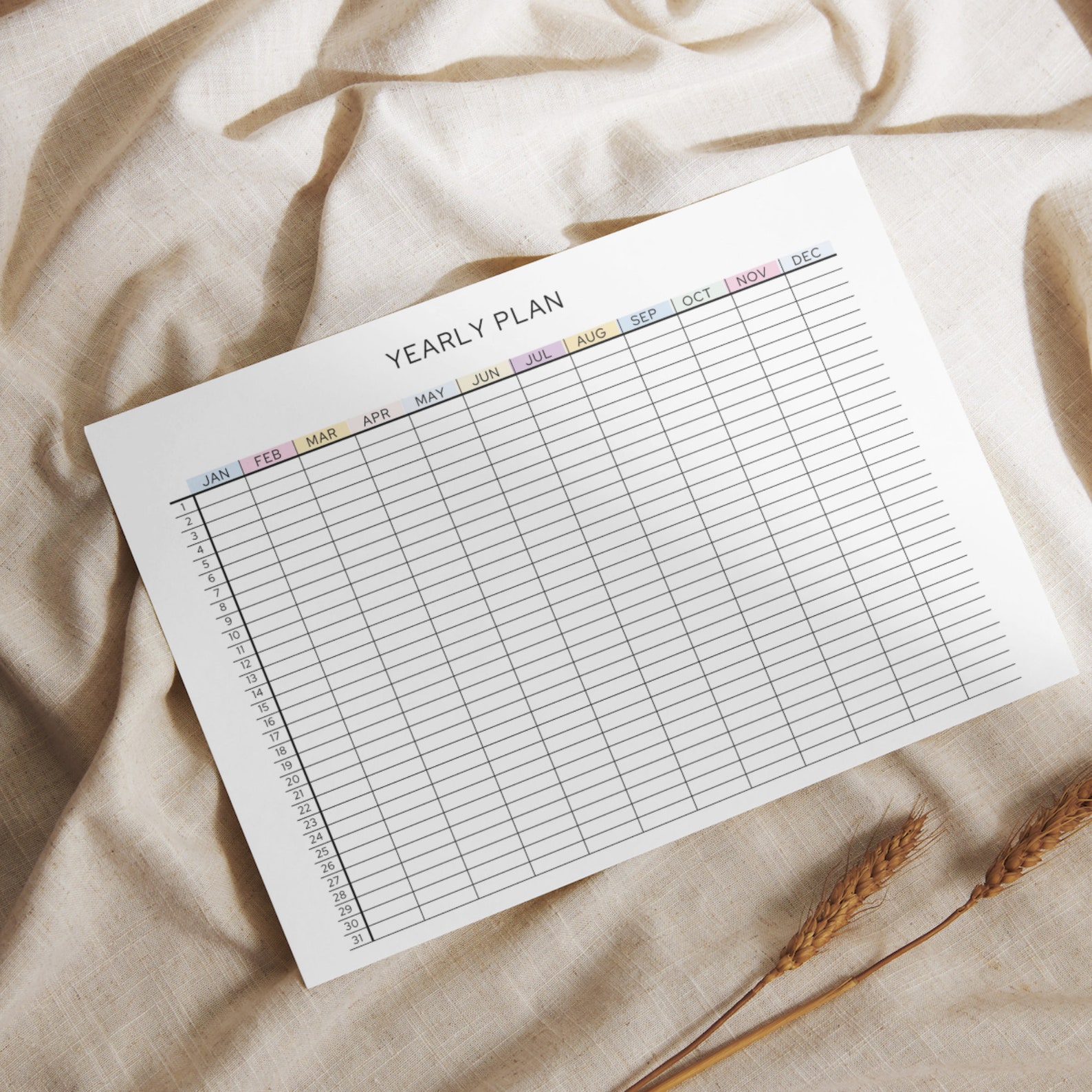 Blank Minimalist Planner Yearly Overview Wall Calendar Printable ...