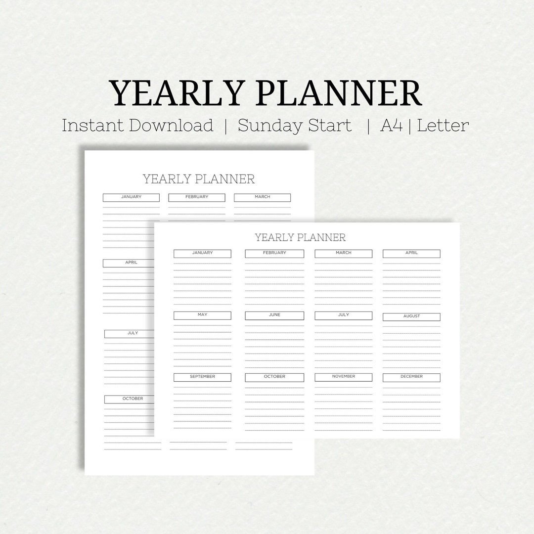 Yearly Planner Printable, Desk Planner 12 Month Overview, Minimalist ...