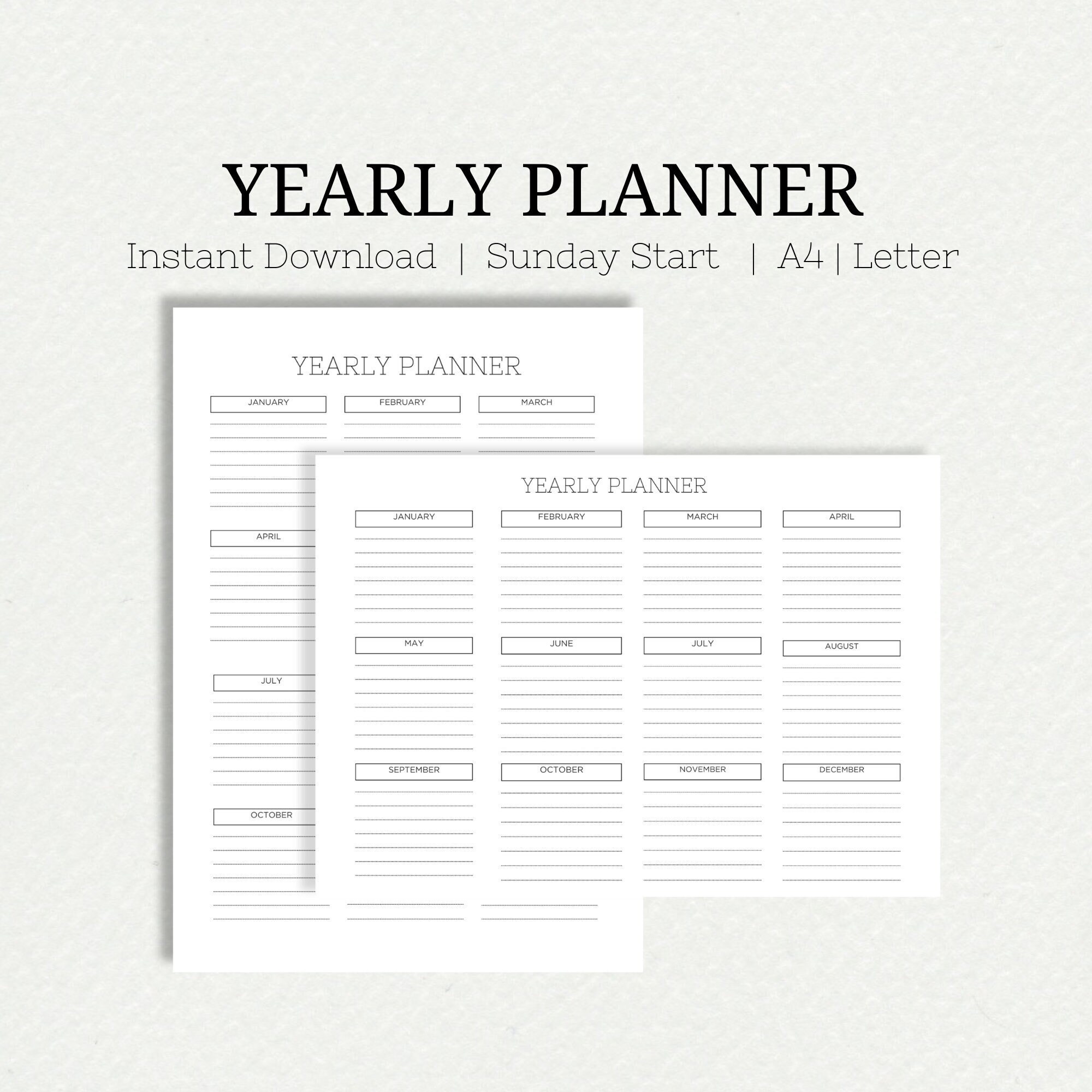 Yearly Planner Printable, Desk Planner 12 Month Overview, Minimalist ...