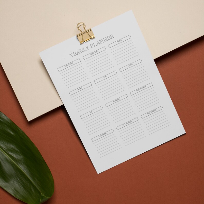 Yearly Planner Printable, Desk Planner 12 Month Overview, Minimalist ...