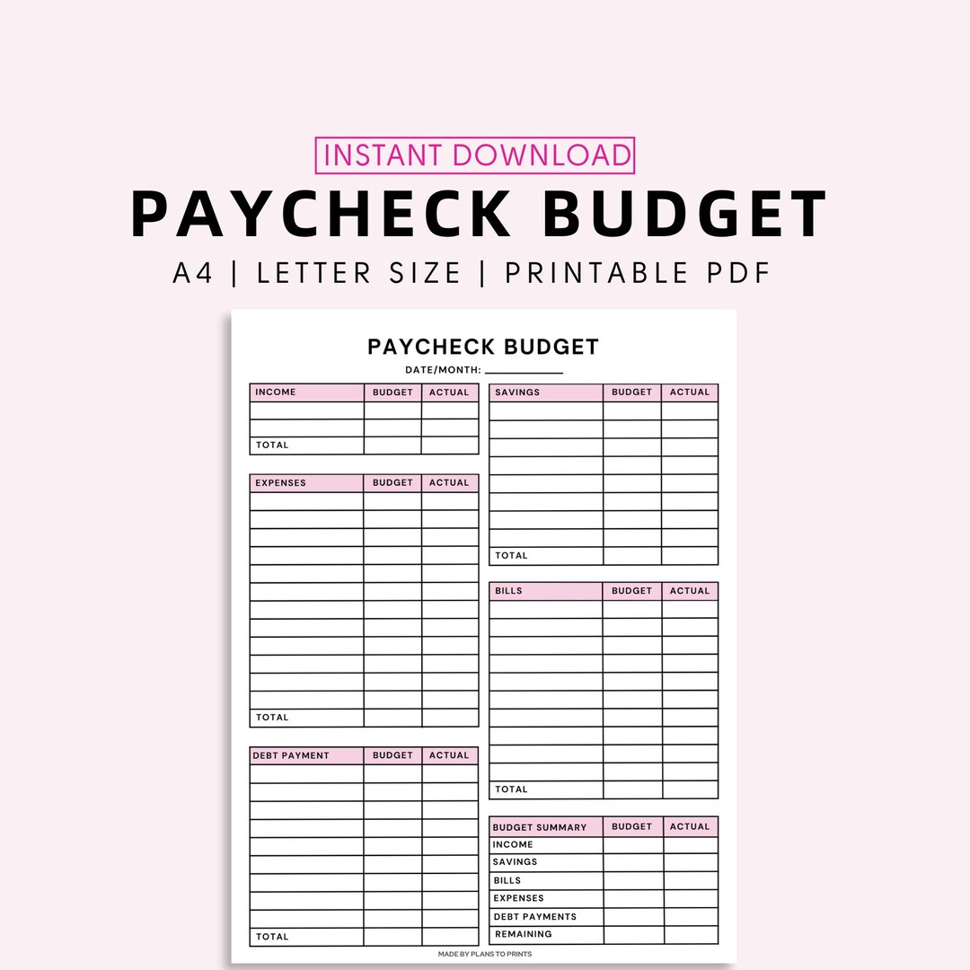 Paycheck Budget Bill Tracker Printable Planner, Budget Template Finance ...