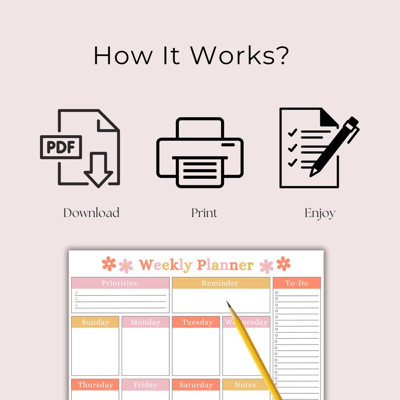 Weekly Planner Notepad, Undated Planner Landscape Print, Weekly Planner ...