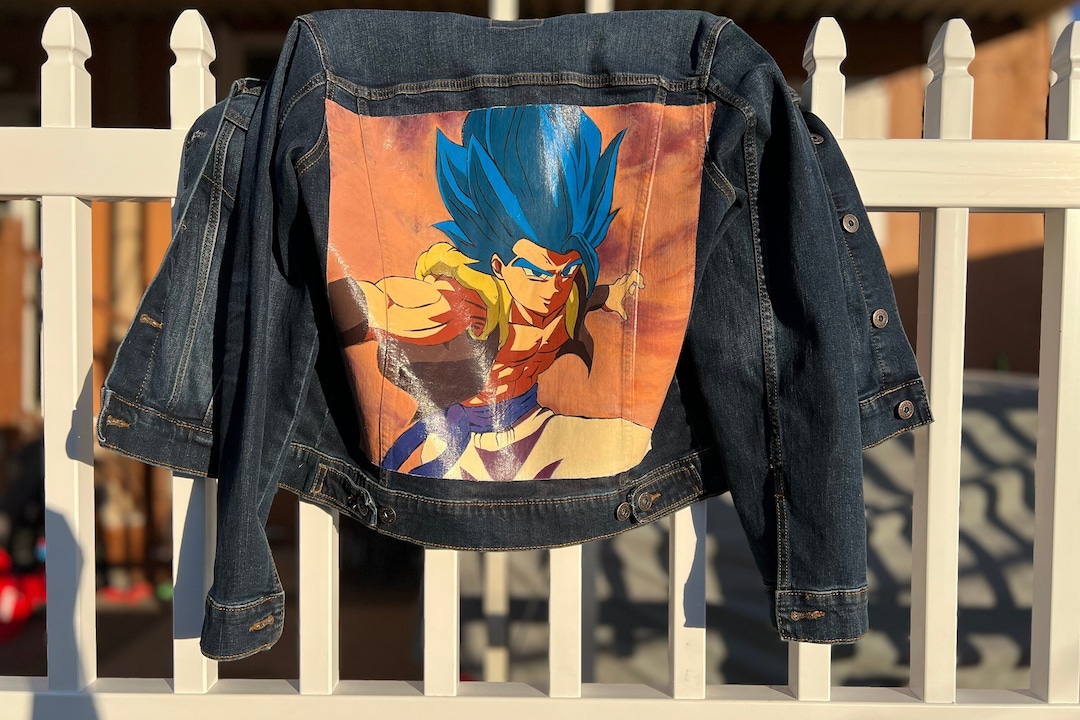 Hand Painted Denim Jacket- Gogeta - Etsy