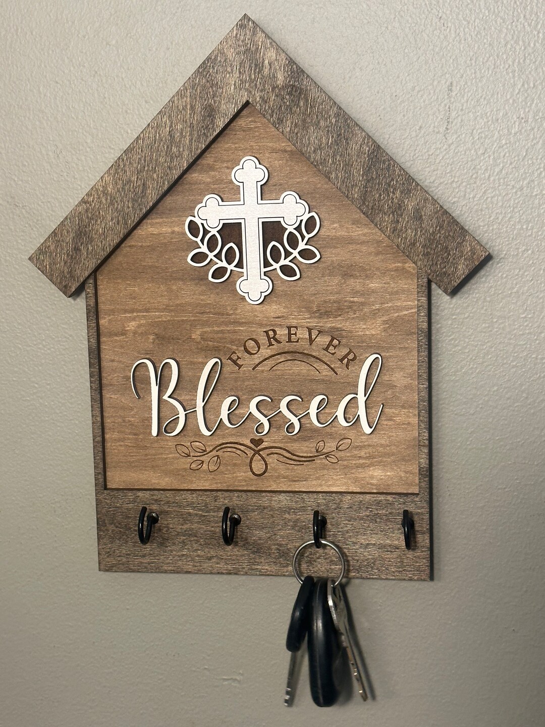 Hand Made Wooden Key Holder Laser Engraved Blessed - Etsy