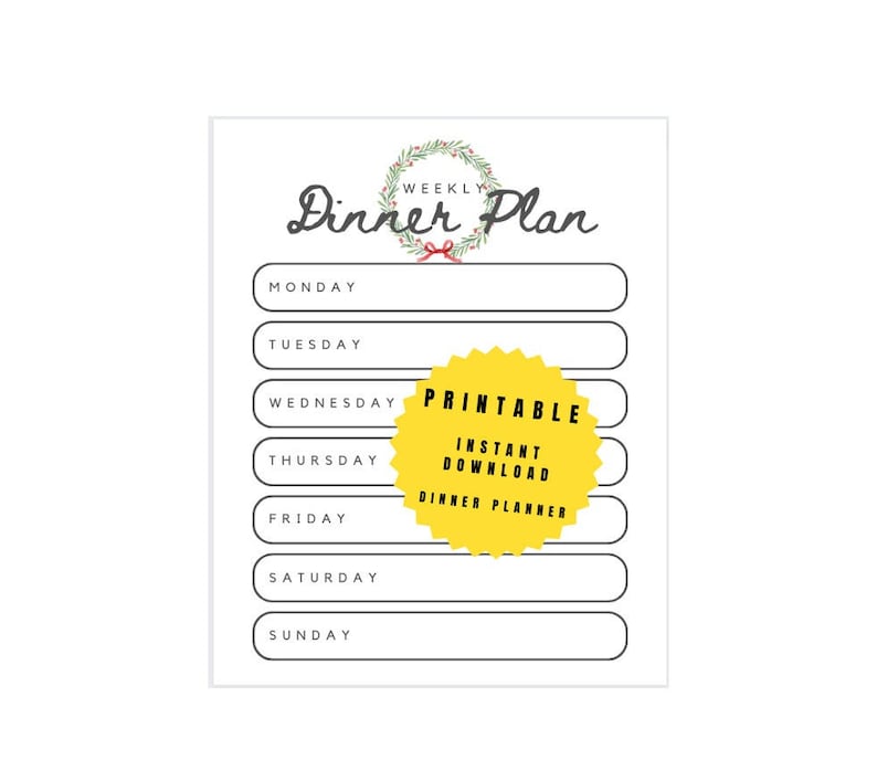 Weekly Dinner Plan, Printable, Instant Download, Winter Theme - Etsy