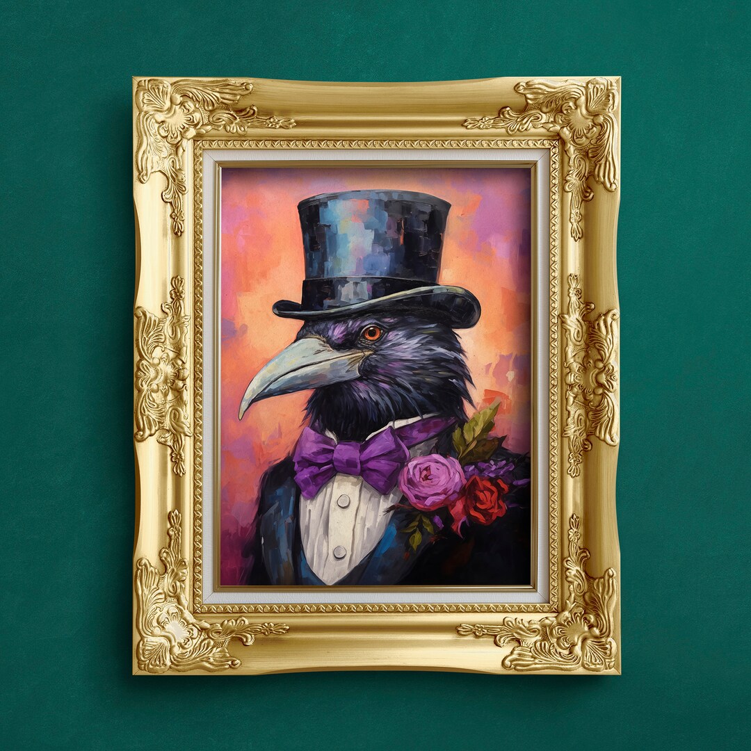Fine Art Painting of Victorian Raven or Crow Wearing a Top Hat and ...