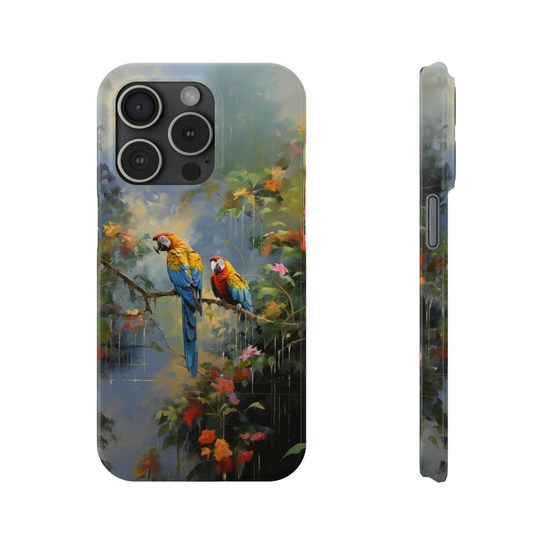 Colorful Fine Art Painting of Parrots in Tropical Forest | Slim iPhone ...