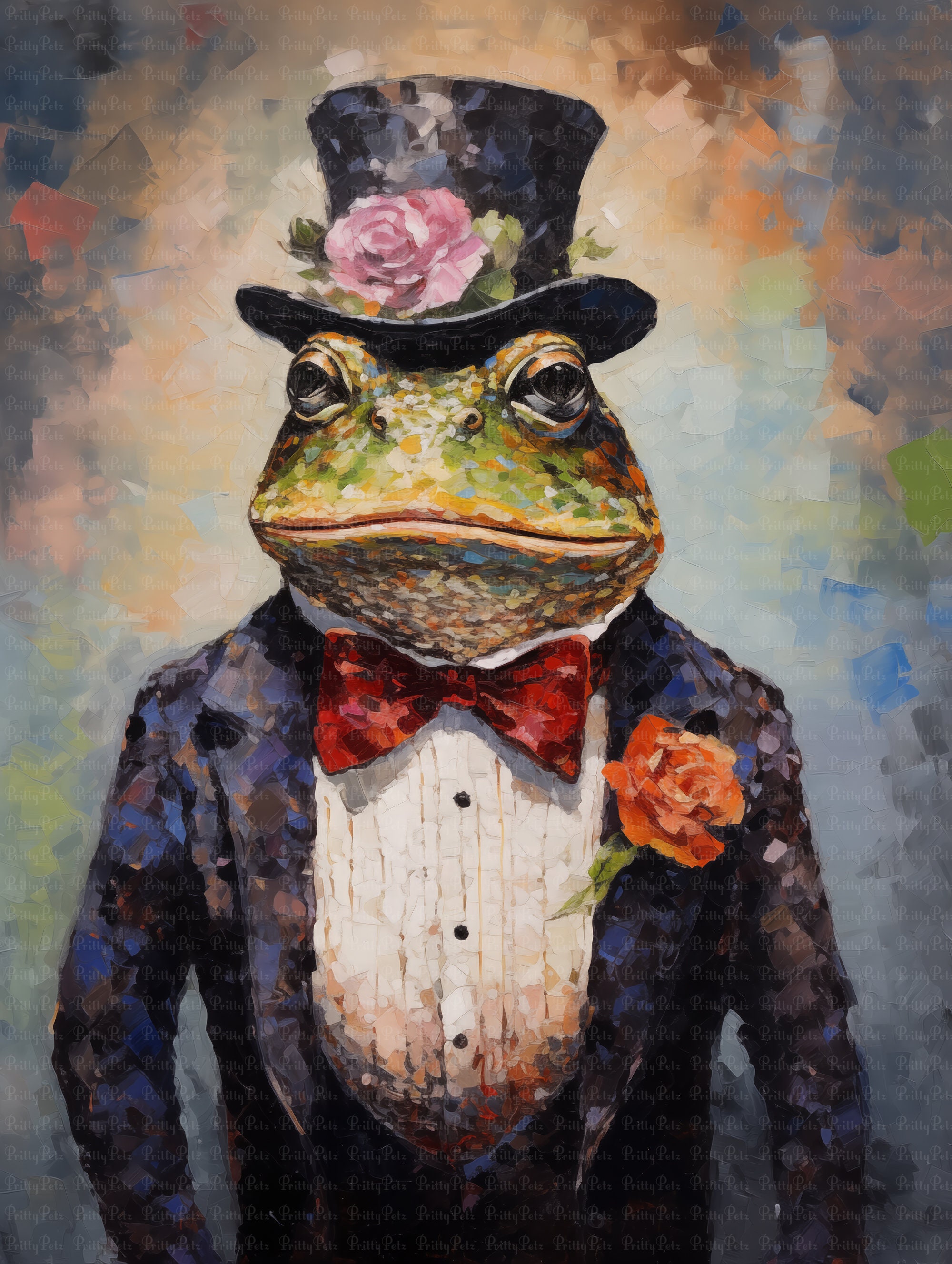 Fine Art Painting of Victorian Green Frog Wearing a Top Hat and Bowtie ...
