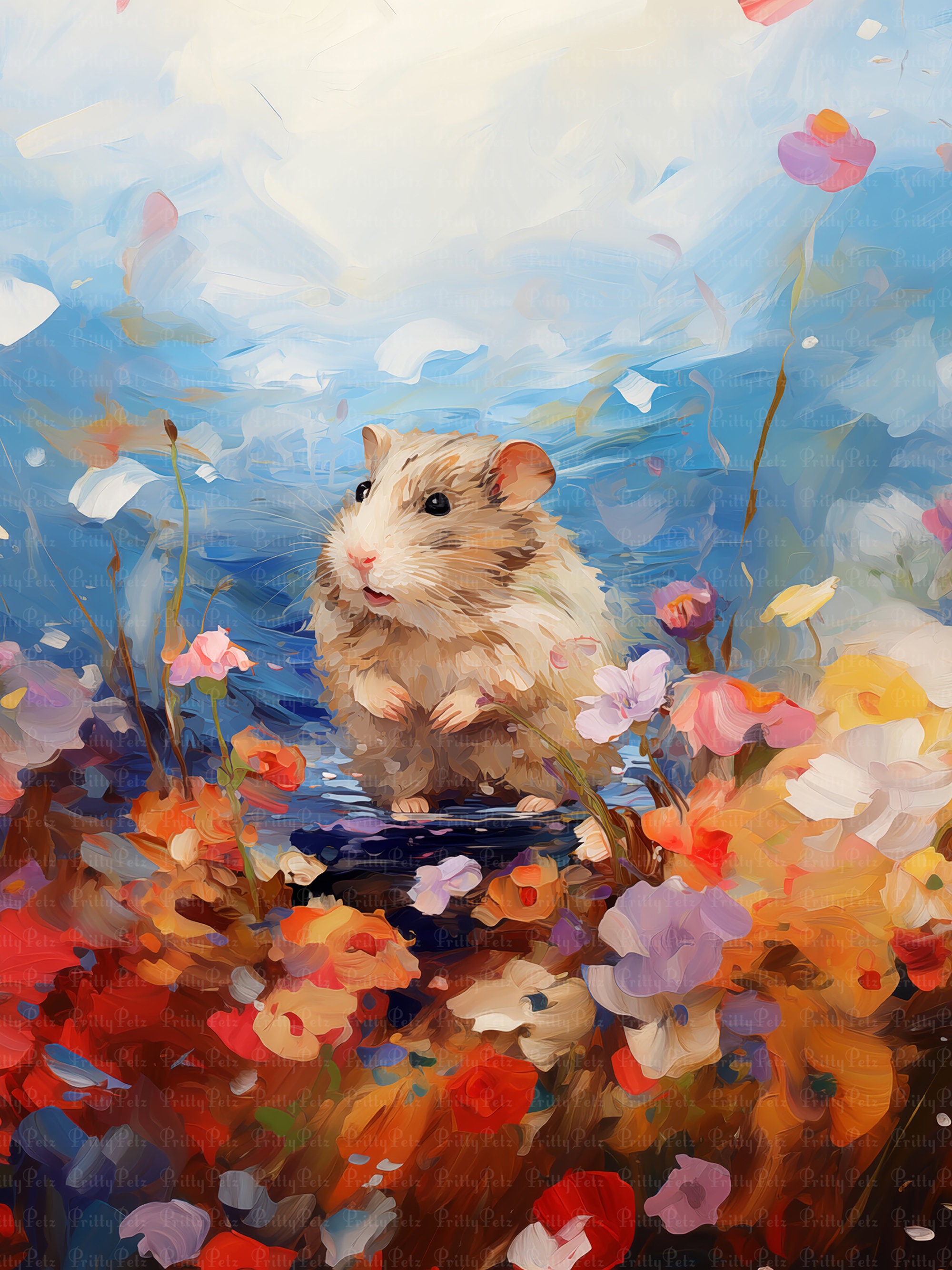 Colorful Fine-art Painting of Hamster in a Flowering Field | Print - Etsy