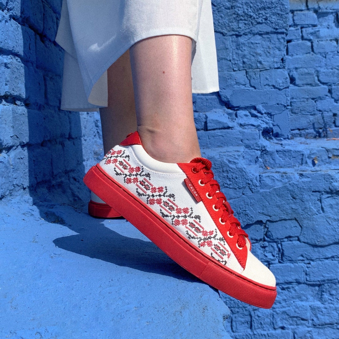 Ukrainian Style Women Vyshyvanka Cotton Sneakers Embroidered Shoes - Etsy