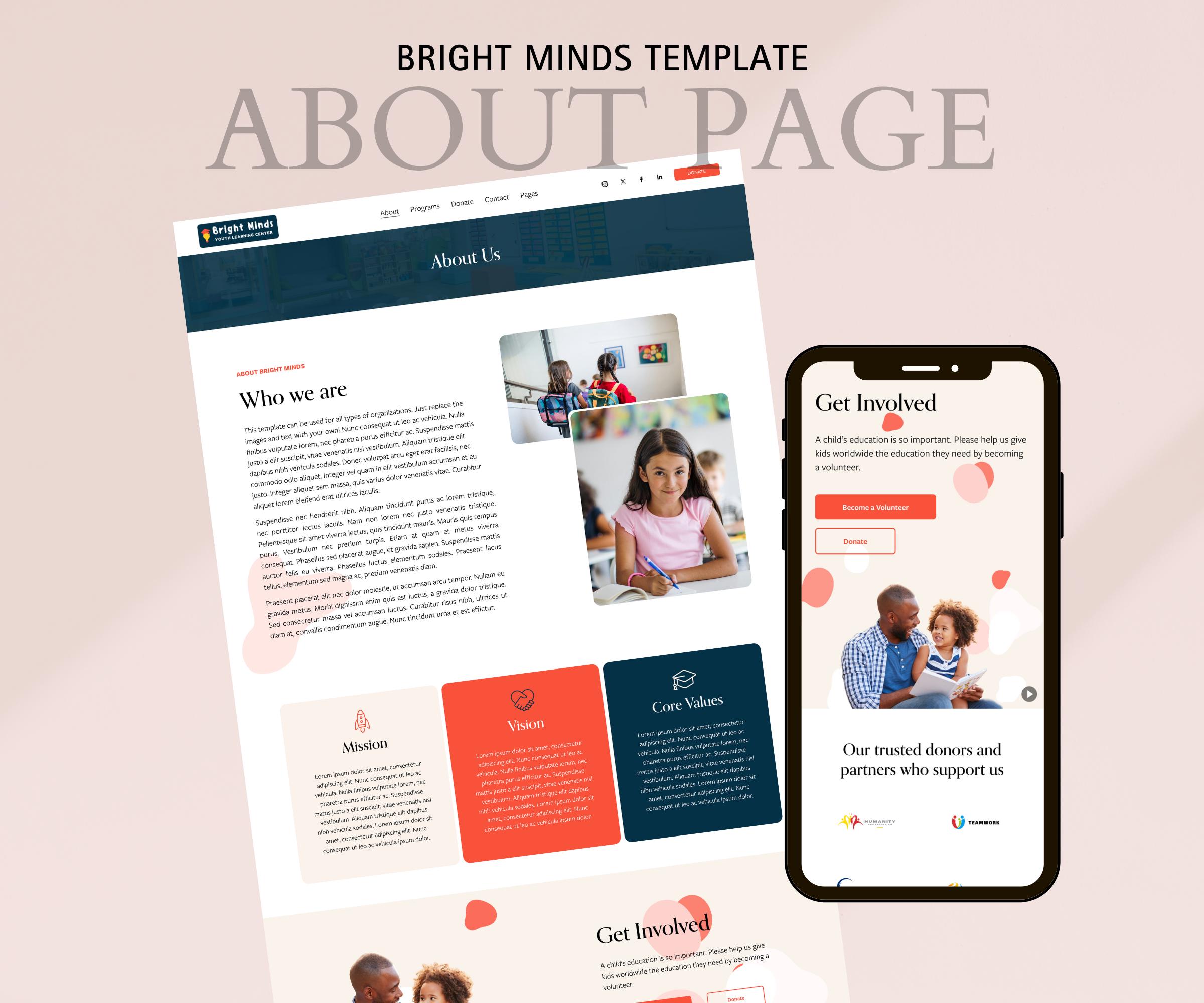 Bright Minds Non-profit Squarespace Website Template | Charity Website ...