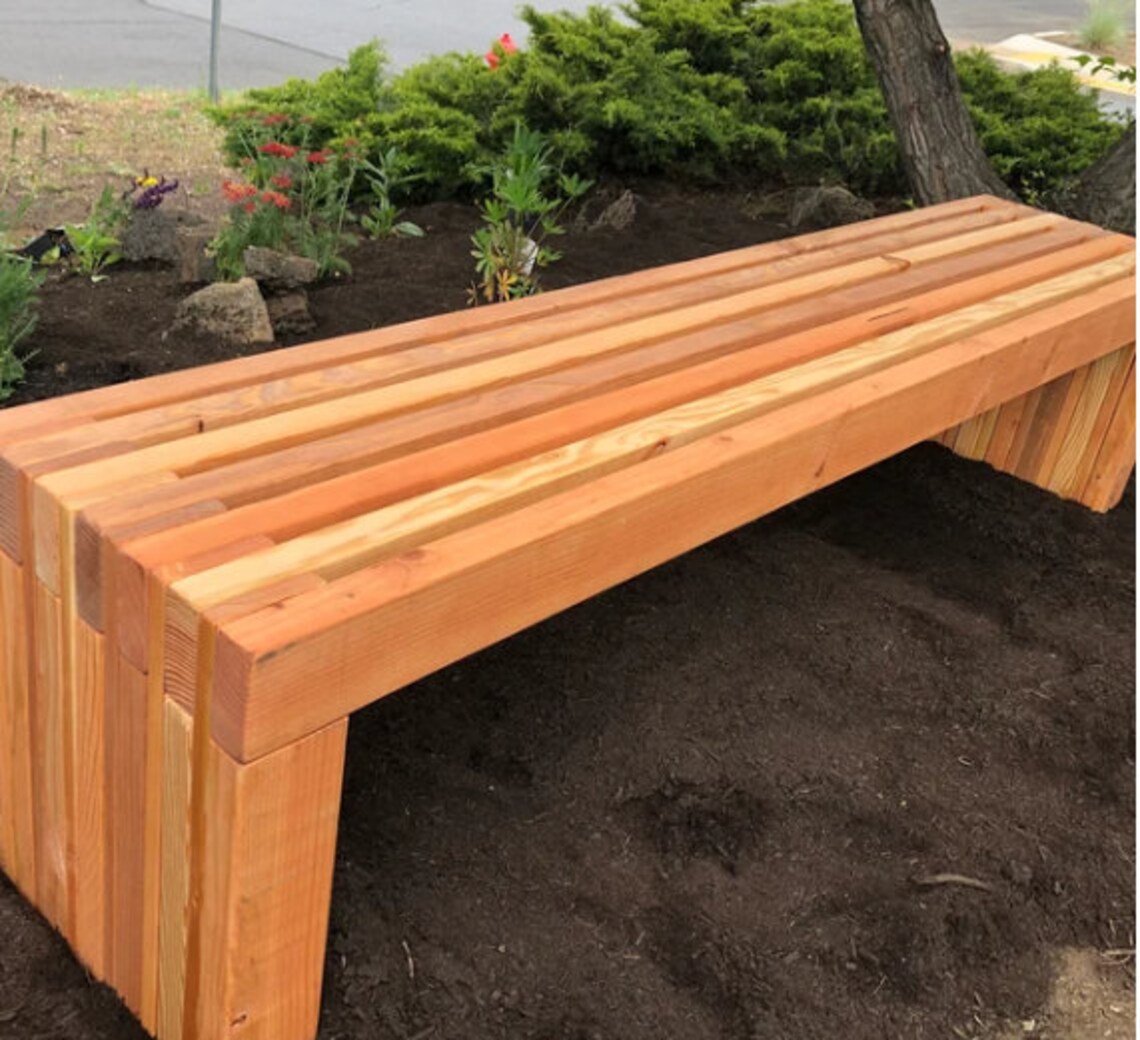 Modern Easy Slatted Bench, Simple Outdoor Wood Bench, Garden Furniture ...