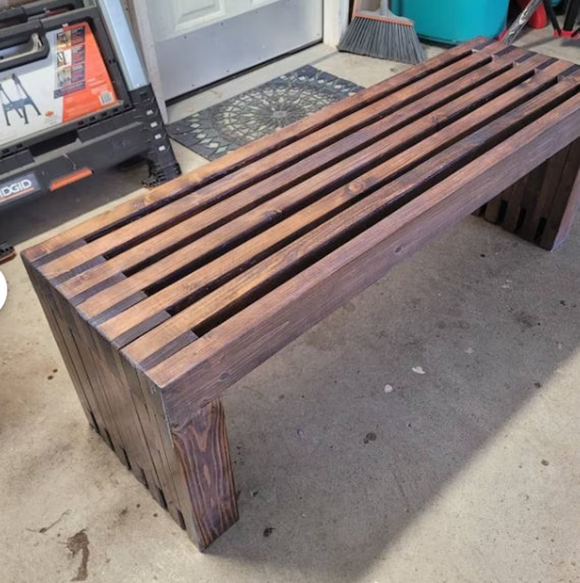 Modern Easy Slatted Bench, Simple Outdoor Wood Bench, Garden Furniture ...