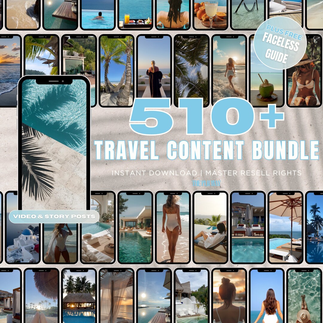 510+ Travel Beach Vacation Aesthetic Faceless Reels Bundle + Story Photos With PLR & MRR Master ...