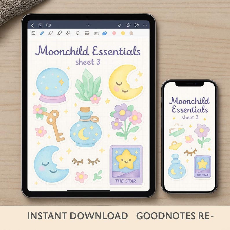 Moonchild Essentials – Sheet 3 | Kawaii Watercolor Digital Stickers ...