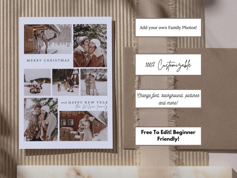 Editable Christmas Collage Card, Photo Christmas Card, Instant Download ...
