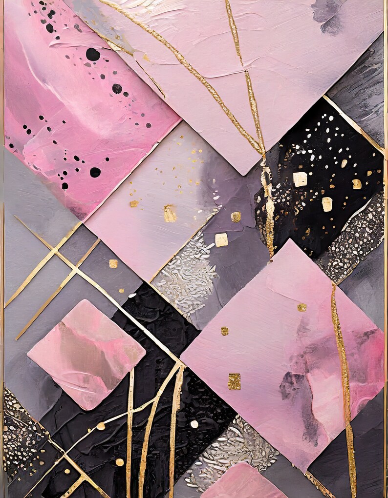 Abstract Pink & Gold Geometric Art Print: Modern Home Decor (digital ...