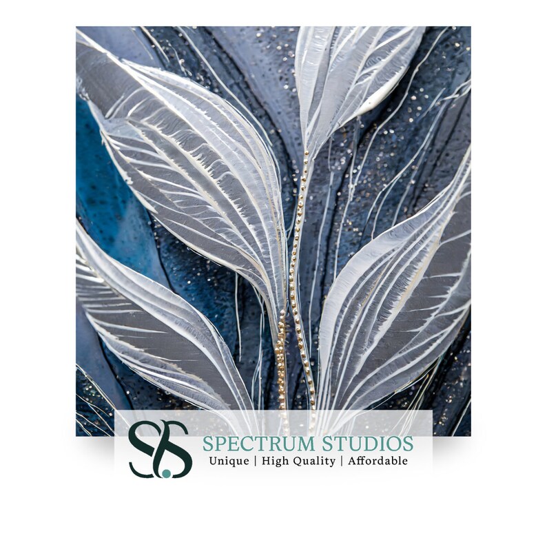 White & Silver Abstract Leaves: Modern Wall Art Download Living Room ...