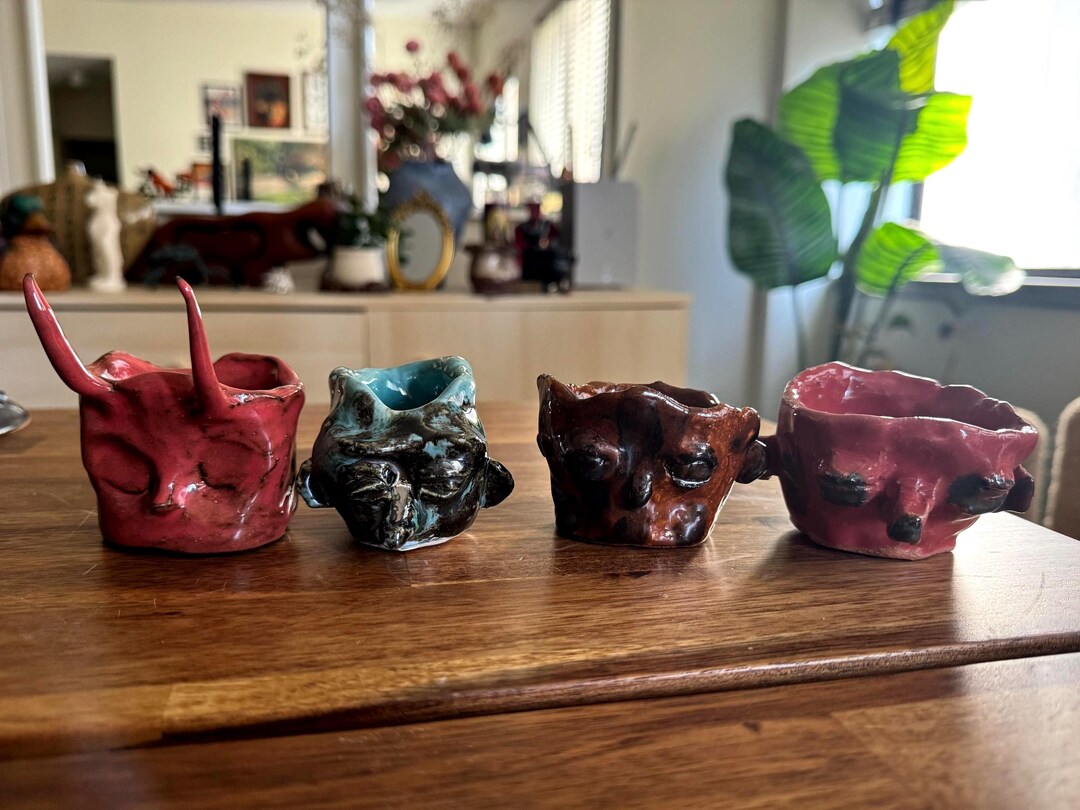 Small Character Ceramic Pottery Face Pot Planters - Etsy