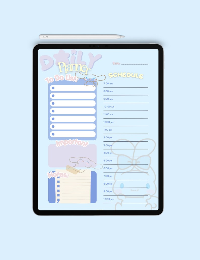 Cute Bunny Daily Planner/ Kawaii Daily Digital Planner/ Aesthetic Daily ...