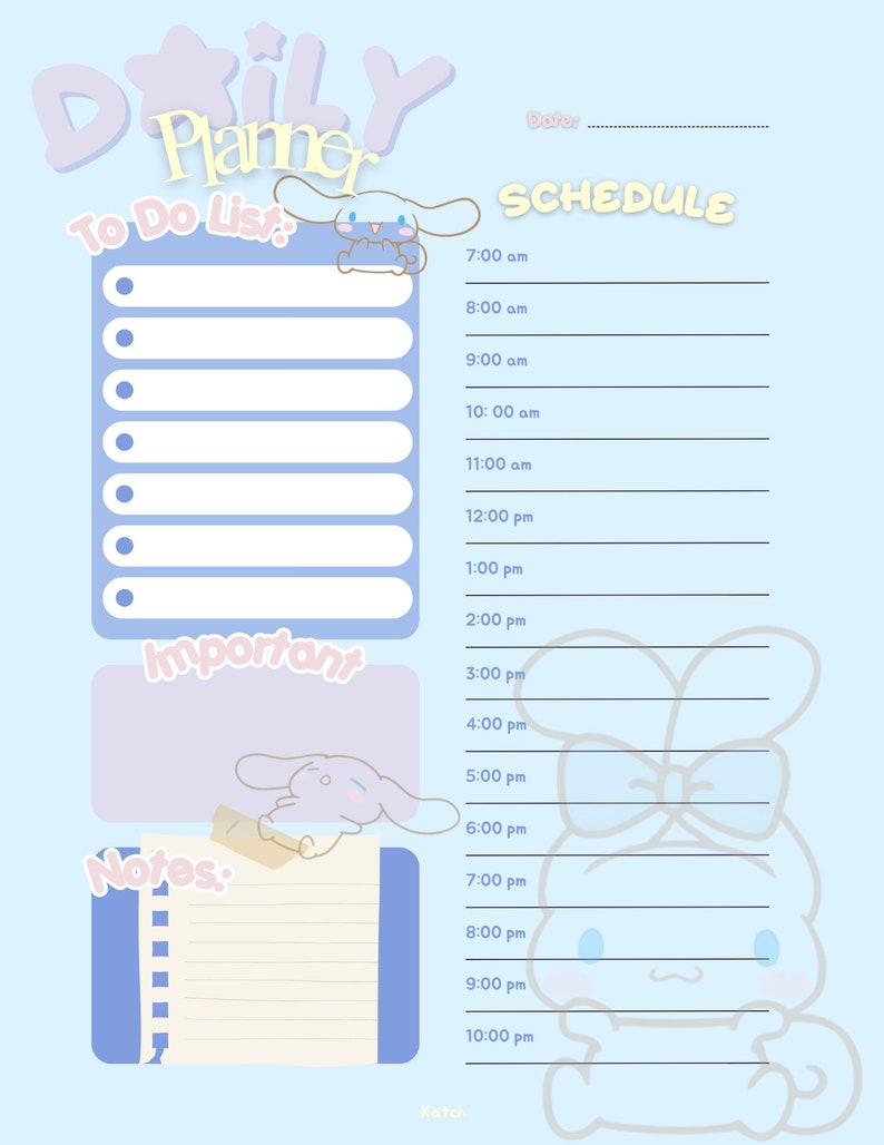 Cute Bunny Daily Planner/ Kawaii Daily Digital Planner/ Aesthetic Daily ...