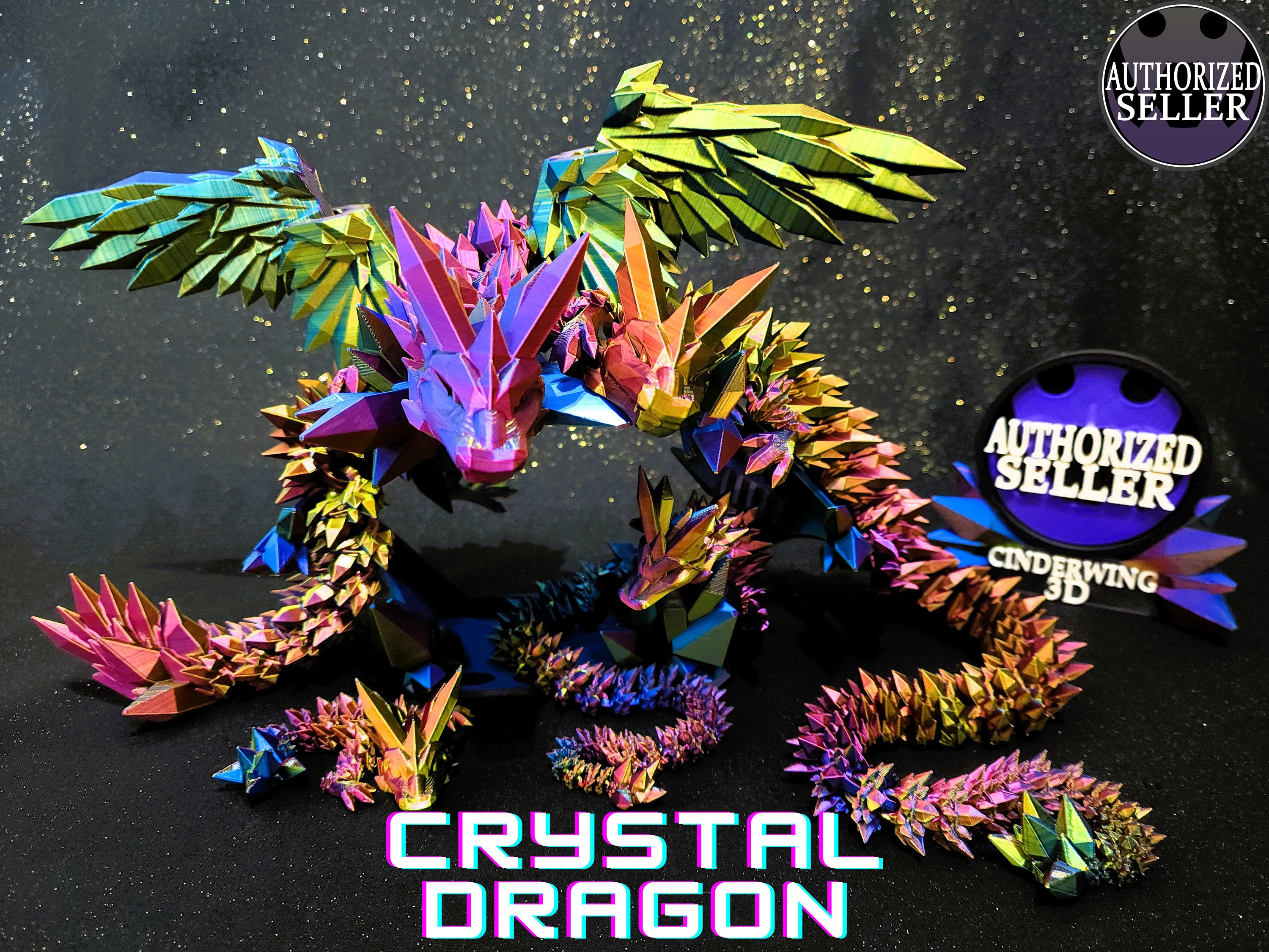 Articulating Crystal Dragon 3D Printed Flexible Fidget Toy Flexible ...