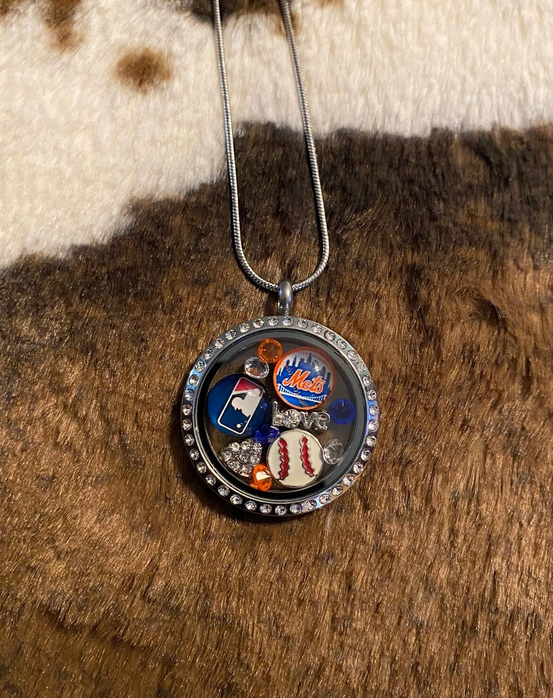 New York Mets Baseball Inspired Floating Charm Locket Necklace - Etsy