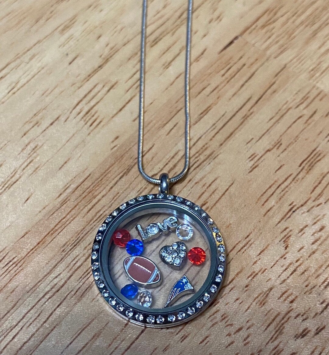 New England Patriots Football Inspired Floating Charm Locket Necklace ...