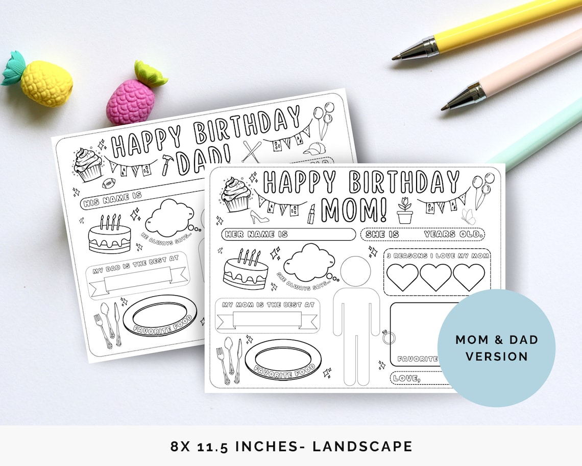 Happy Birthday Coloring Page, Printable All About Dad, Mom, Grandma ...
