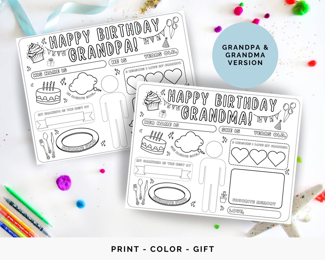 Happy Birthday Coloring Page, Printable All About Dad, Mom, Grandma ...