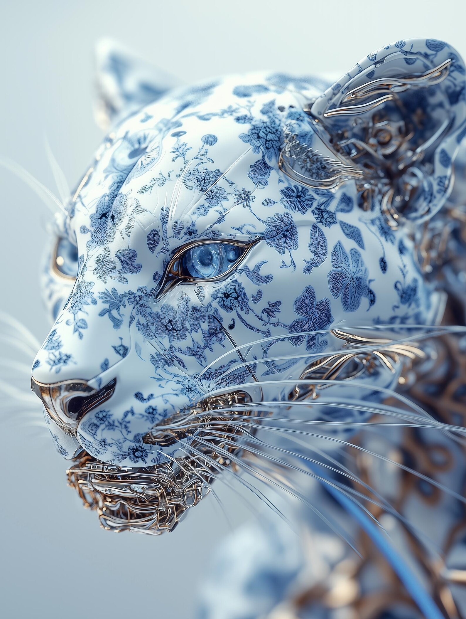 Mechanical Leopard Sculpture in Blue and White Porcelain Design ...