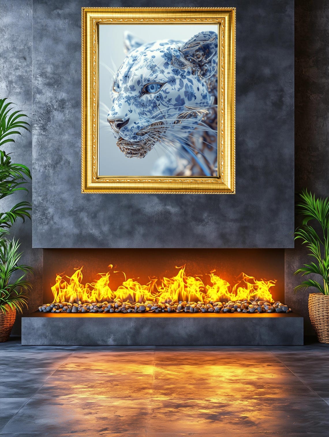 Mechanical Leopard Sculpture in Blue and White Porcelain Design ...