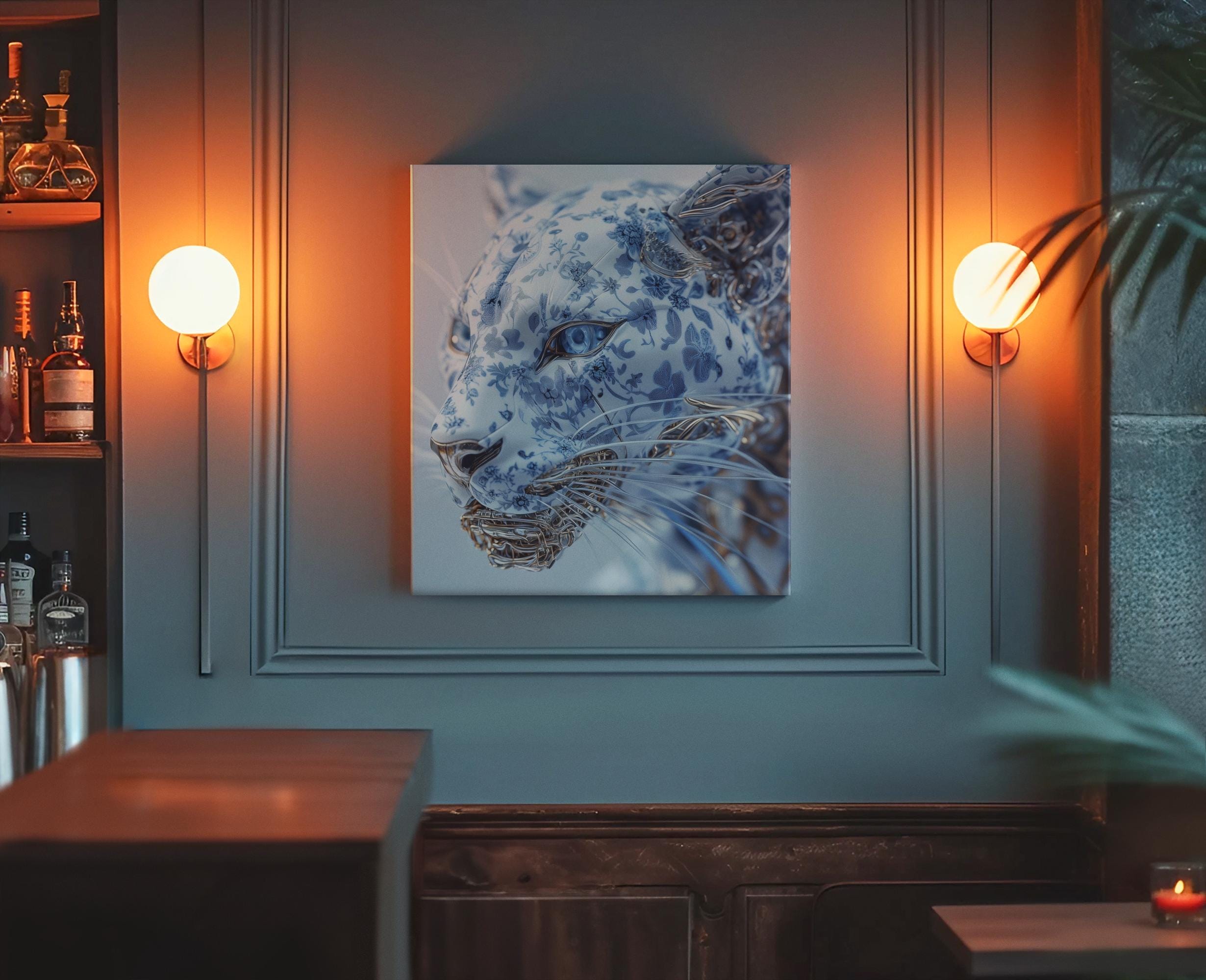 Mechanical Leopard Sculpture in Blue and White Porcelain Design ...