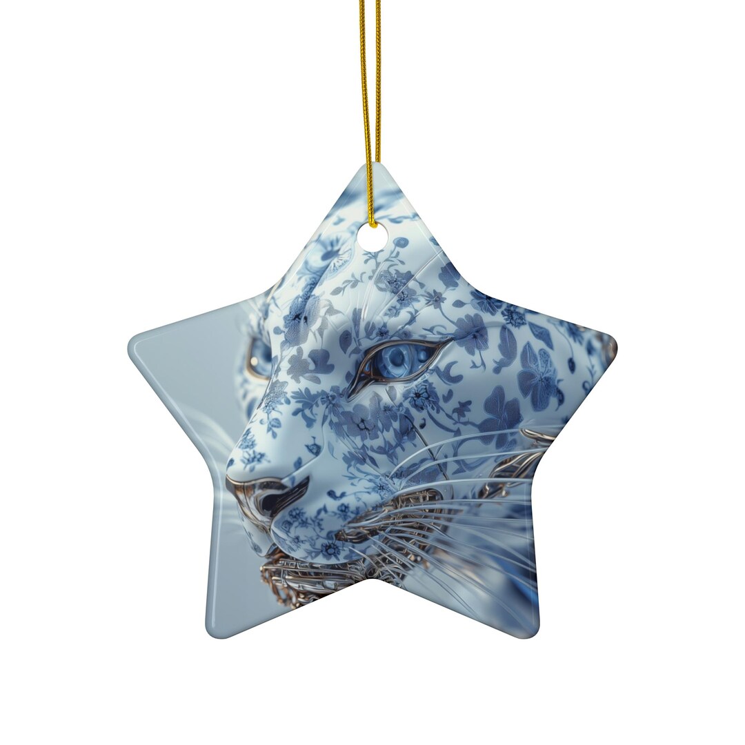 Mechanical Leopard, Covered in a Blue and White Porcelain ceramic ...