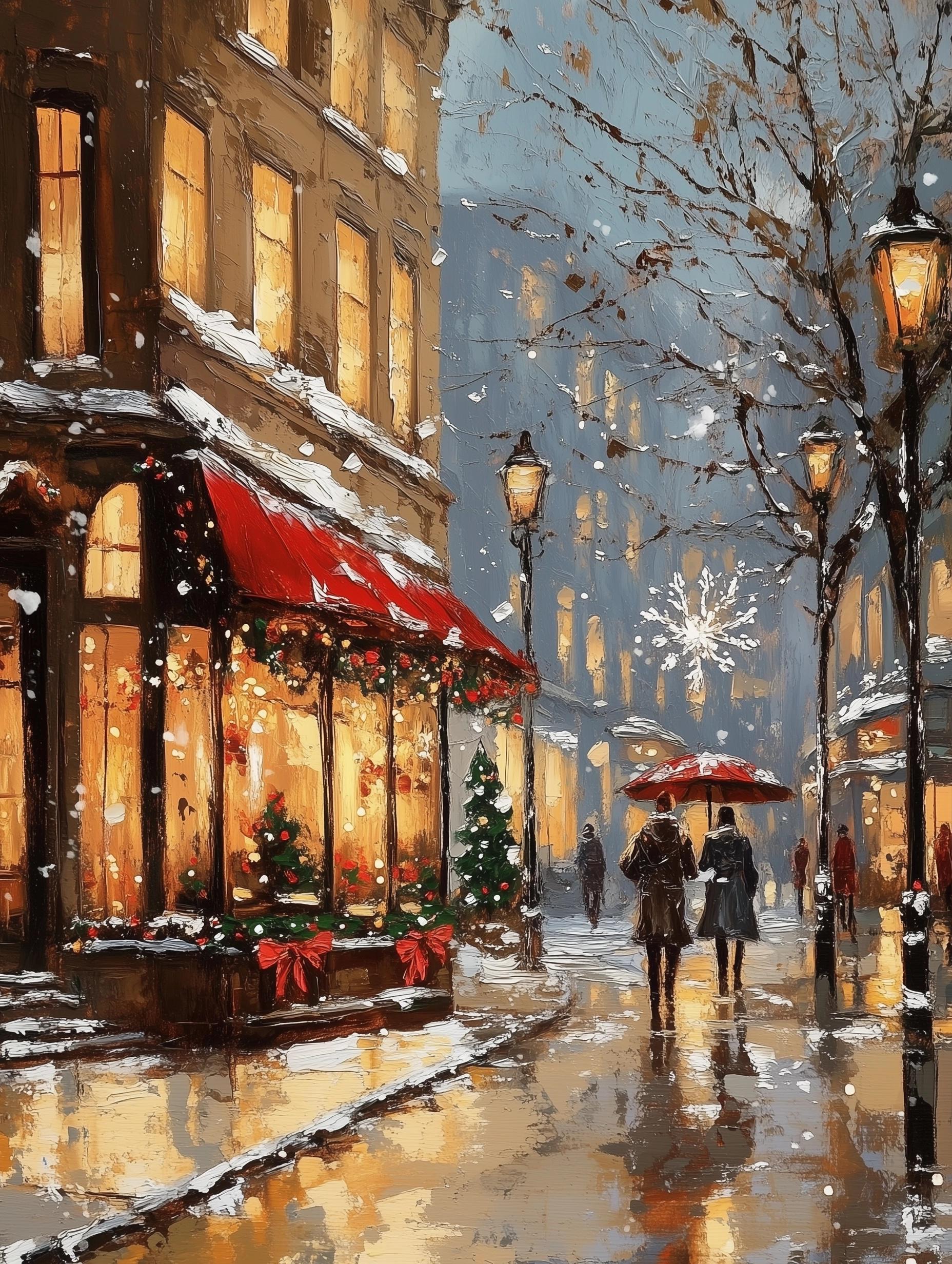 Vintage Christmas Wall Art, Christmas City Landscape Oil Painting ...