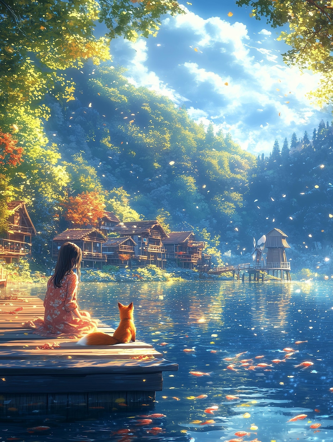 Cozy Lakeside Anime Art Print, Girl and Fox (digital Art) - Etsy