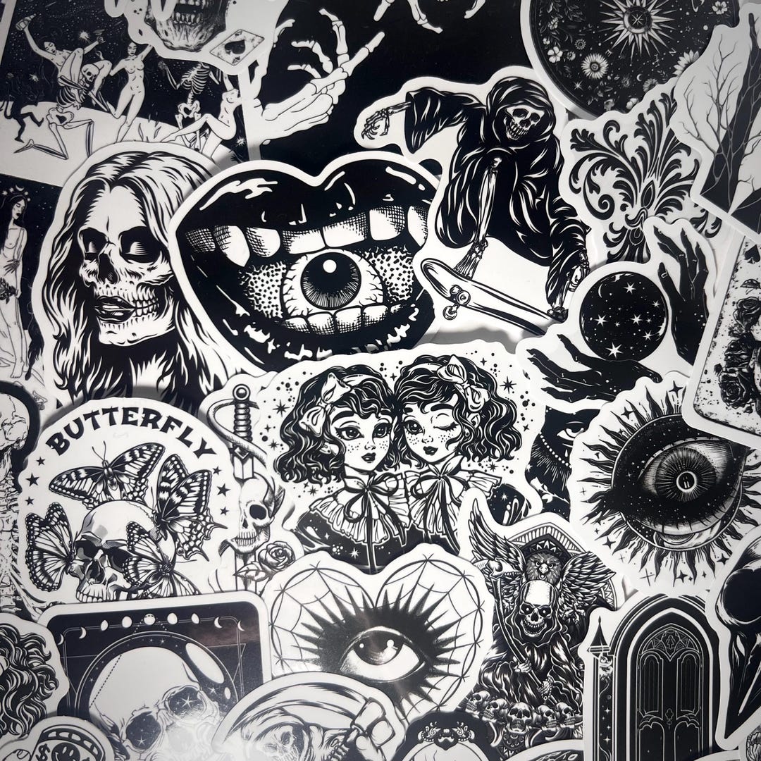 100+ Random Black and White Sticker Pack | Assorted Gothic Punk ...