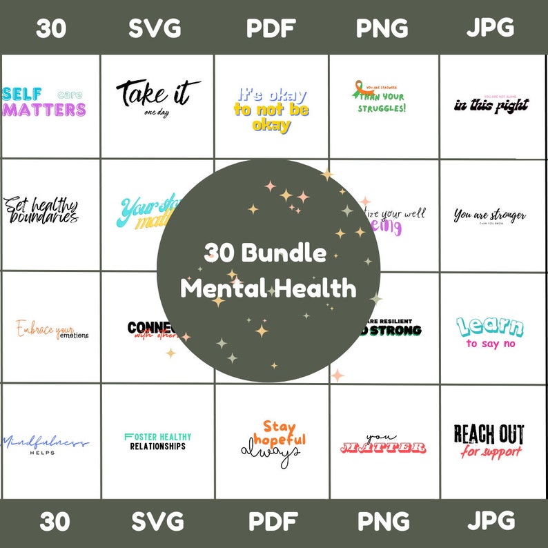 Mental Health Bundle SVG, PDF, PNG, Jpg - Etsy