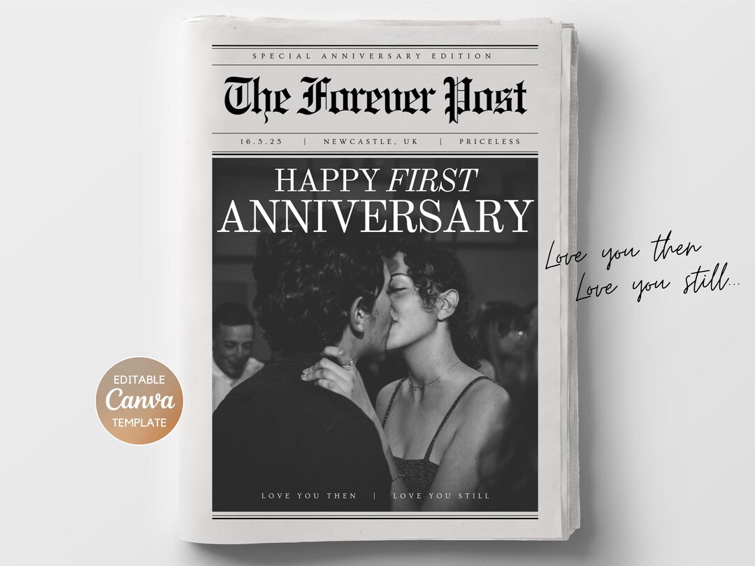 Couple Anniversary Newspaper Template, First Paper Wedding Anniversary ...
