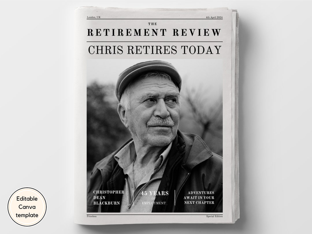 Editable Retirement Newspaper Template, Unique Gift Idea for Retiree ...