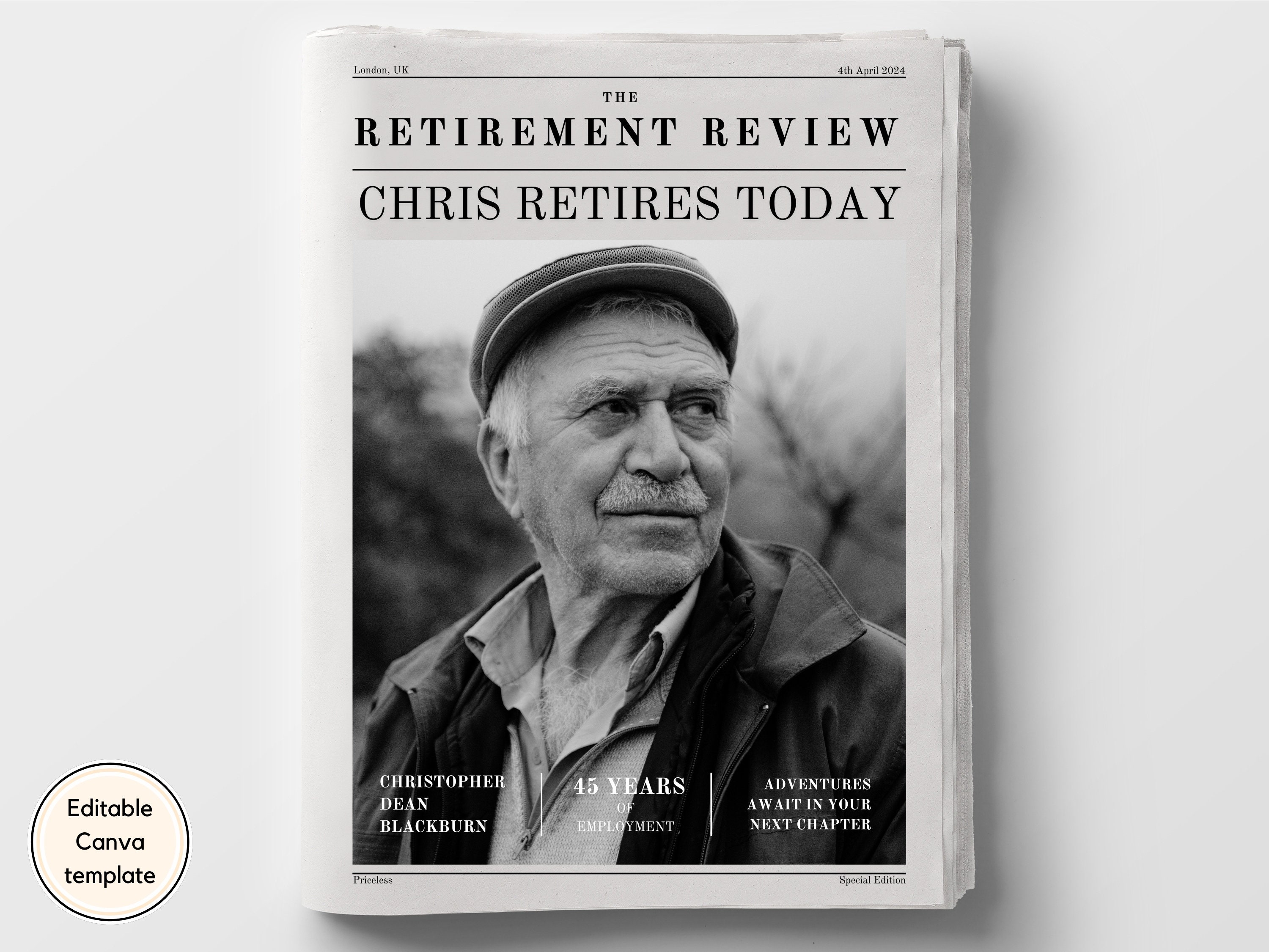 Editable Retirement Newspaper Template, Unique Gift Idea for Retiree ...