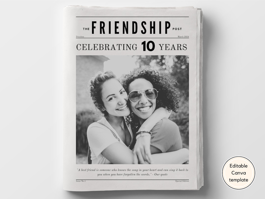 Editable Friendship Newspaper Template, Unique Gift or Card for a Best ...