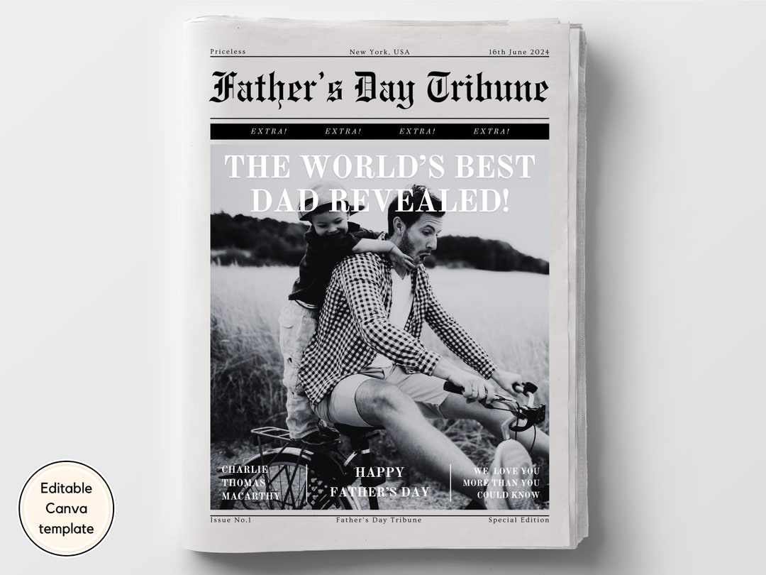 Father's Day Newspaper Template, Father's Day Gift, Present for Dad ...