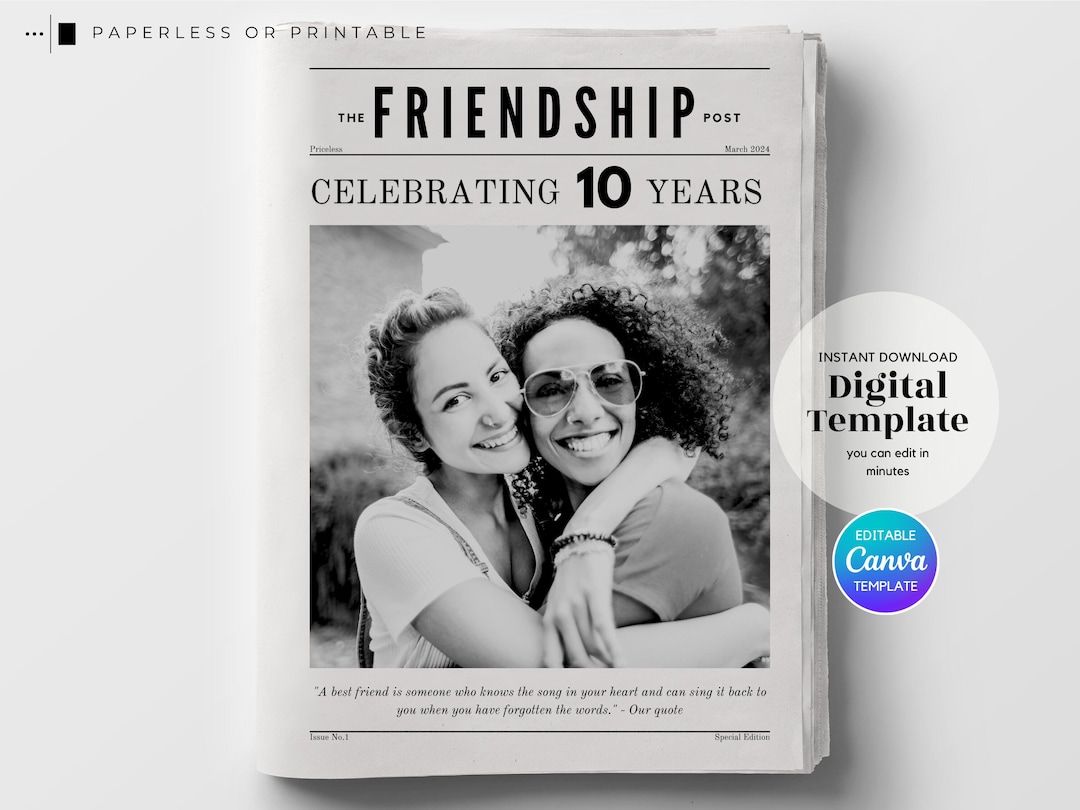 Personalised Friendship Newspaper Template: Unique Best Friend ...